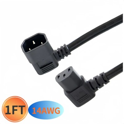 1Ft 14AWG Left Angle IEC C14 to Right Angle C13 PDU Power Supply ...