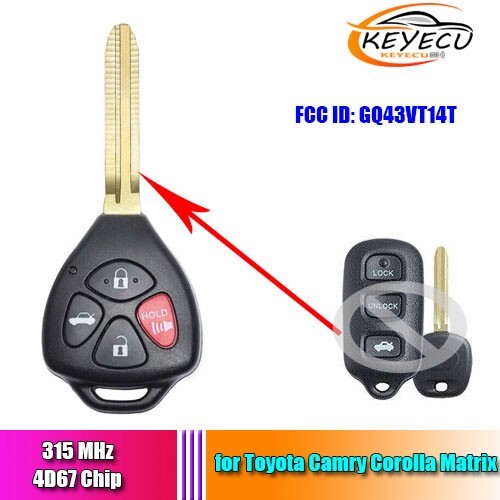 4B Remote Key Fob 315MHz 4D67 for Toyota Camry Corolla Matrix Solara ...