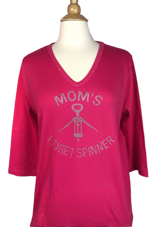 Mom's Fidget Spinner Rhinestone Bling Wine Funny Shirt Top - Fuschia ...
