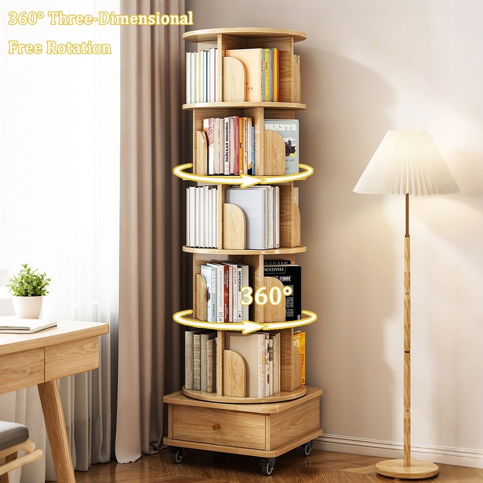 6 Tier Rotating Bookshelf, 360° Display Round Spinning Bookshelf with ...