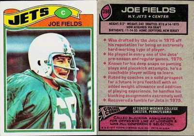 1977 Topps Football Card #398 Joe Fields | eBay