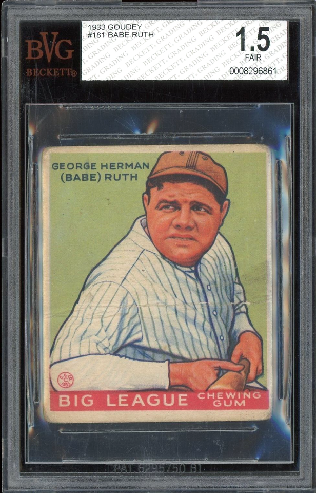 1933 Goudey Babe Ruth Card #181 Yankees - Certified BVG 1.5 (Fair ...