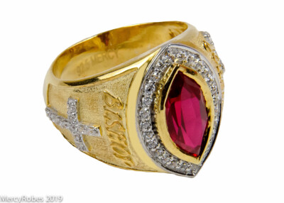 Womens Clergy Bishop Ring (MRG2032 G R) Red Ruby, Sterling Silver/Gold ...