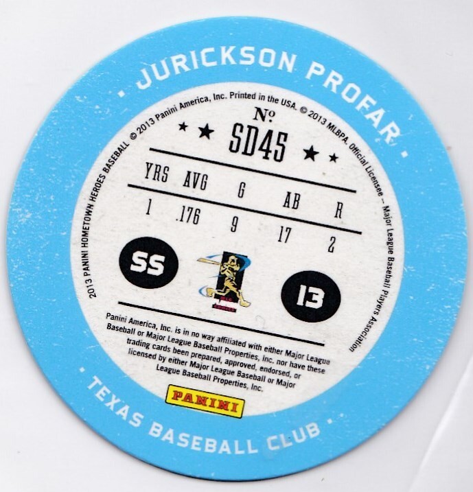 2013 Panini Hometown Heroes Sport Disc Jurickson Profar #SD45 Rangers ...