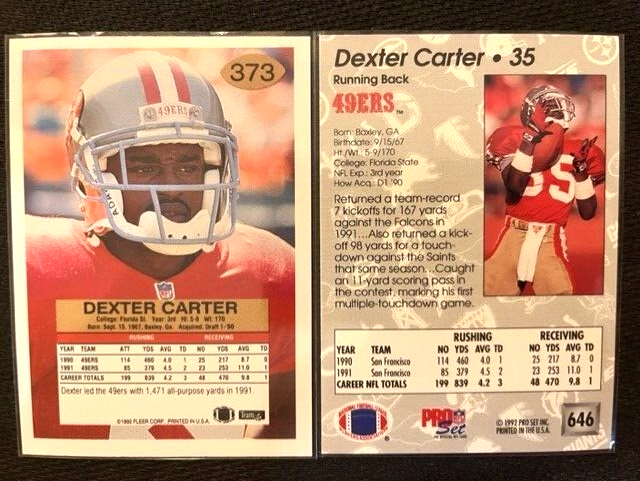 NFL - Dexter Carter 1992 Fleer & 1992 Pro Set Football - 49'ers | eBay