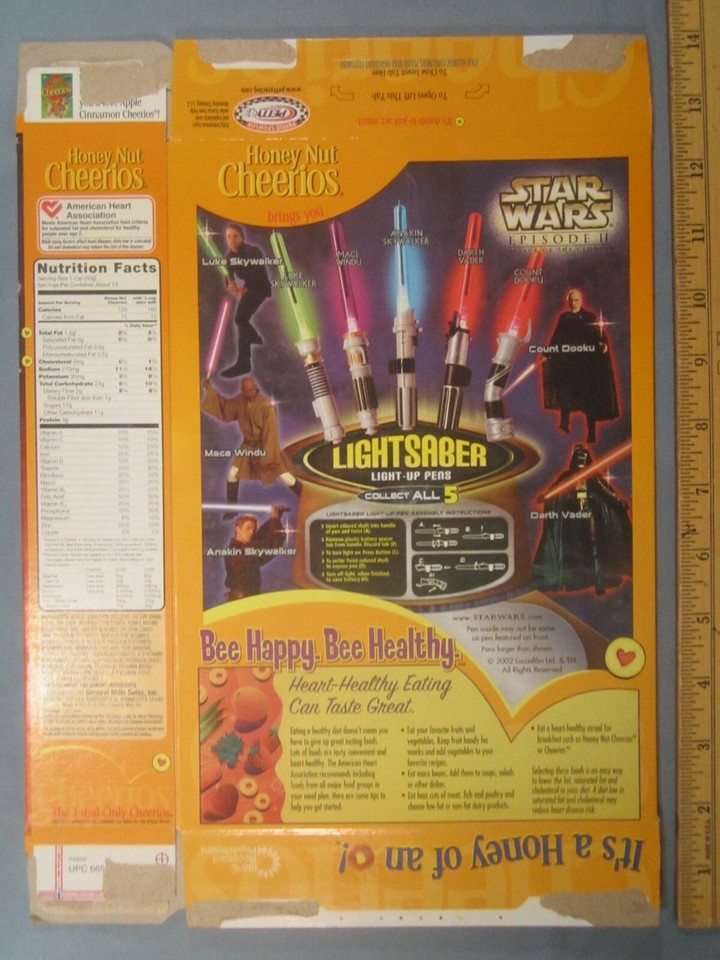 2002 MT Cereal Box GENERAL MILLS Honey Nut Cheerios STAR WARS II ...