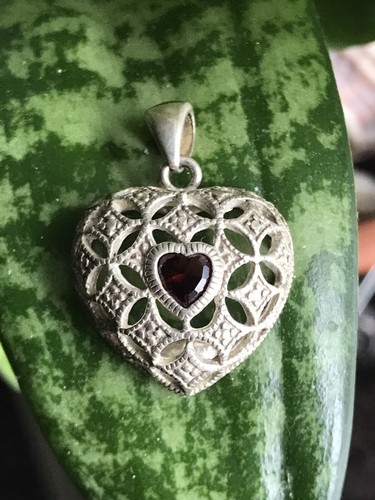 VIntage Avon RJ Signed Sterling Silver Garnet Stone Heart Pendant 925 ...