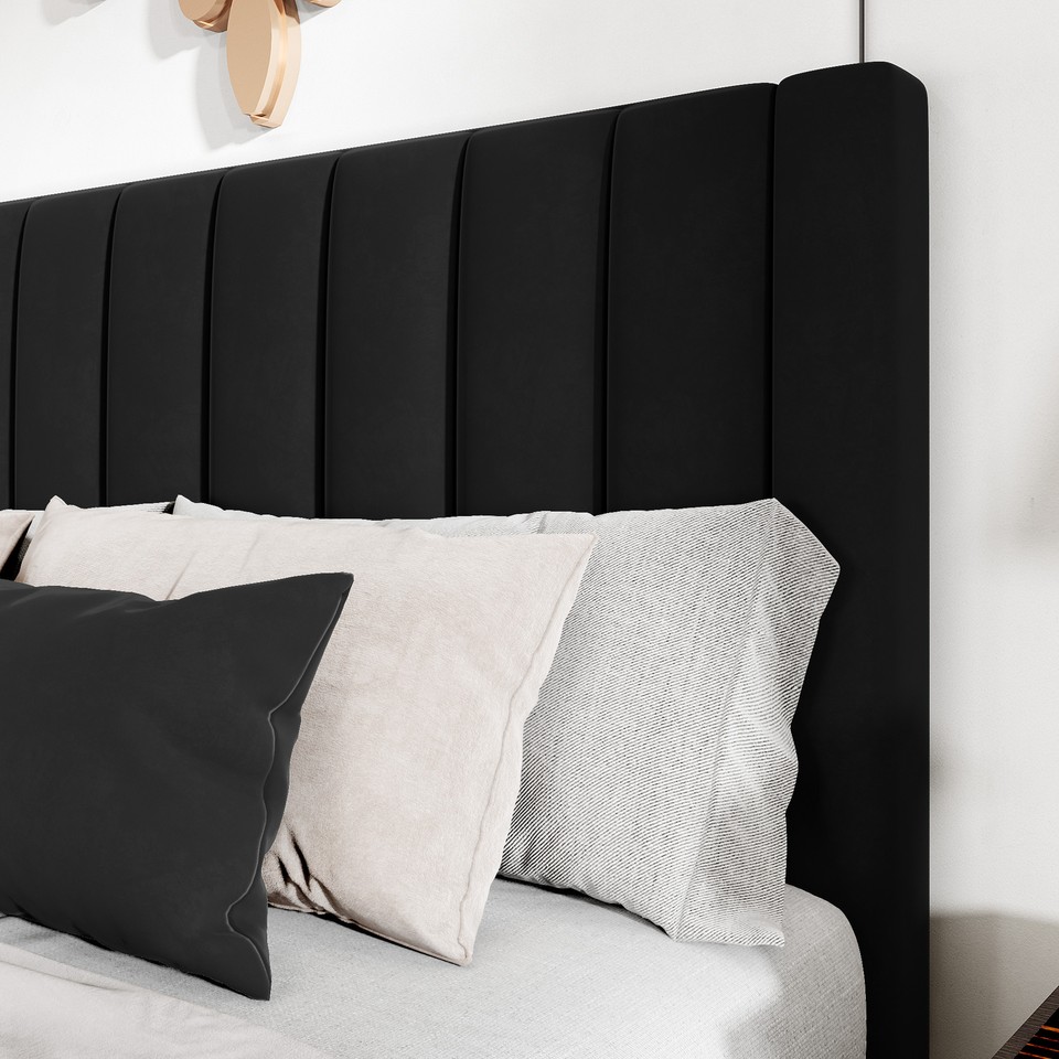 Platform Bed Frame with Velvet Upholstered Plush Vertical Channel ...