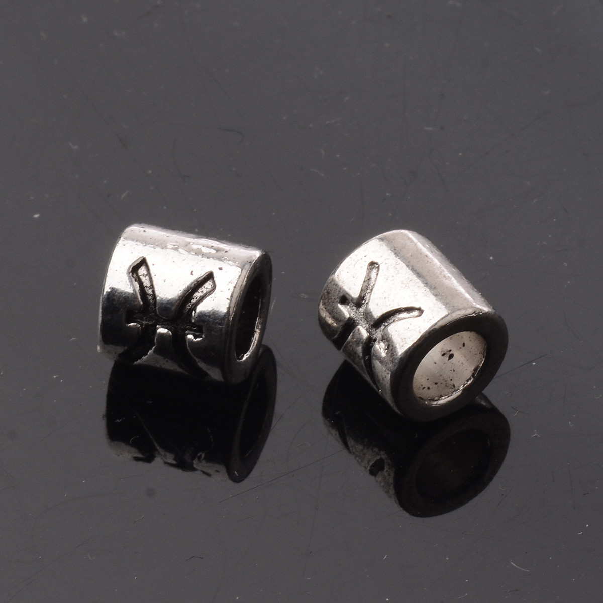 5Pcs Simple Zodiac Symbol Antiqued Silver 7.5mm Tube Large 4.5mm Hole ...