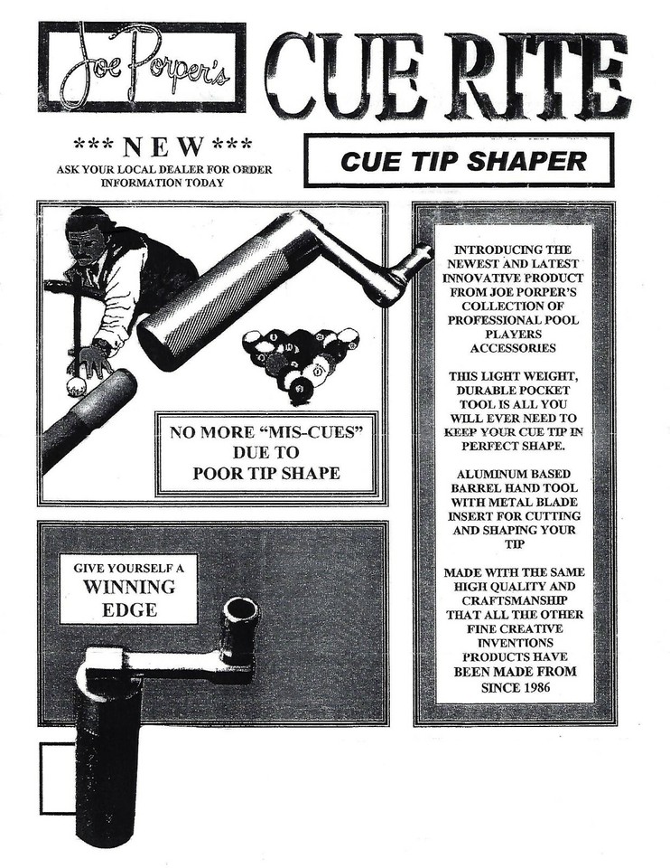 Joe Porper's CUE RITE TIP SHAPER Pool Cue tip tool | eBay