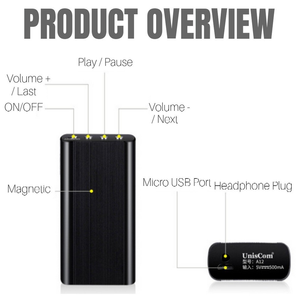 240 Hr Mini Recorder Spy Digital Voice Activated Audio Magnetic MP3 ...