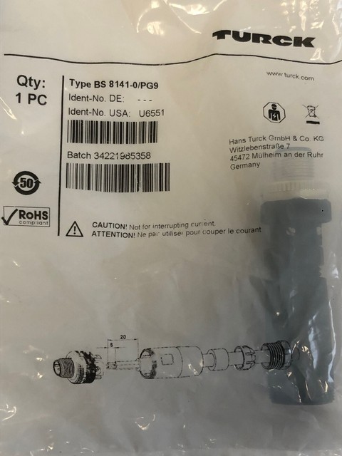 Turck BS 8141-0/pg9 Sensor Connector U6551 for sale online | eBay