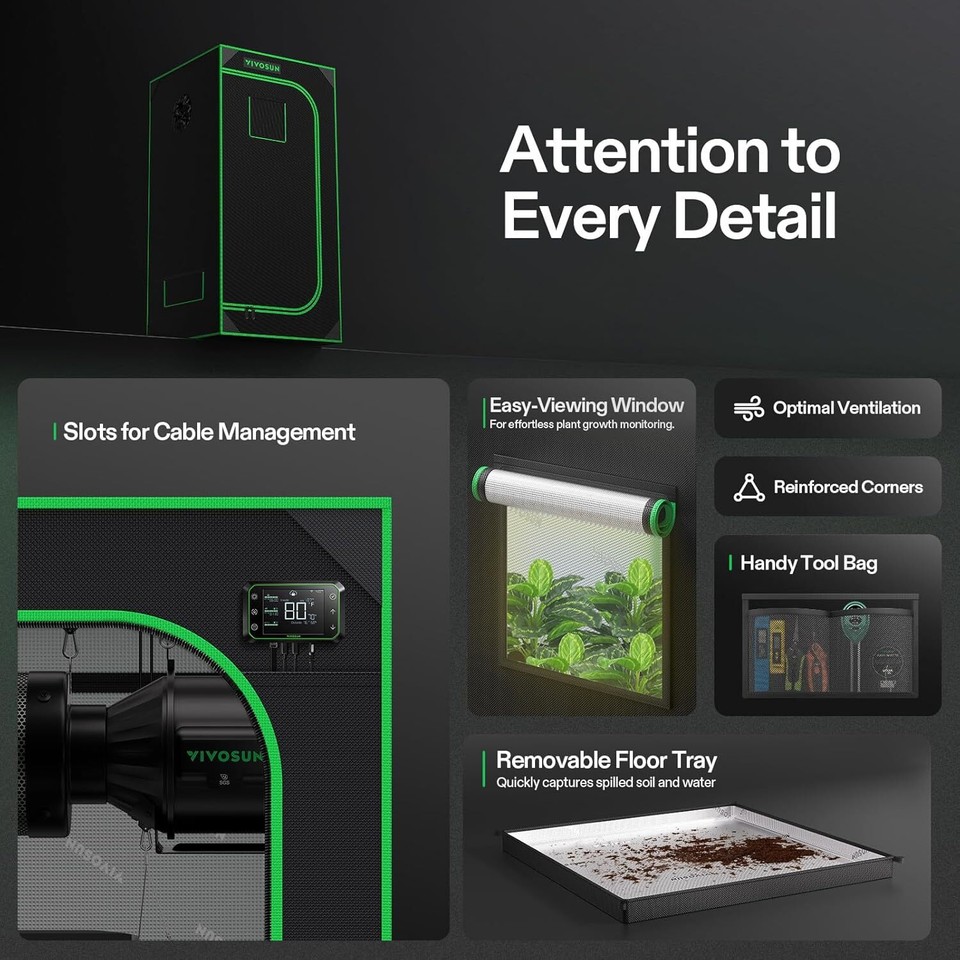 VIVOSUN 2x2x4FT Complete Grow Tent Kit VS1000 LED Grow Light 4" Air ...