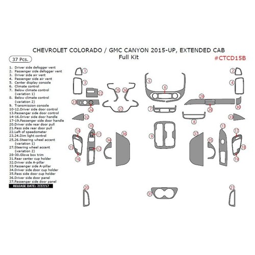 For Chevy Colorado 15-20 Remin Real Carbon Fiber Full Dash Kit 37 Pcs ...