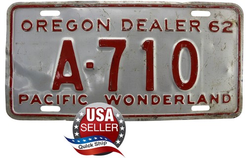 1962 Oregon Dealer License Plate A-710 •Pacific Wonderland •Silver with ...