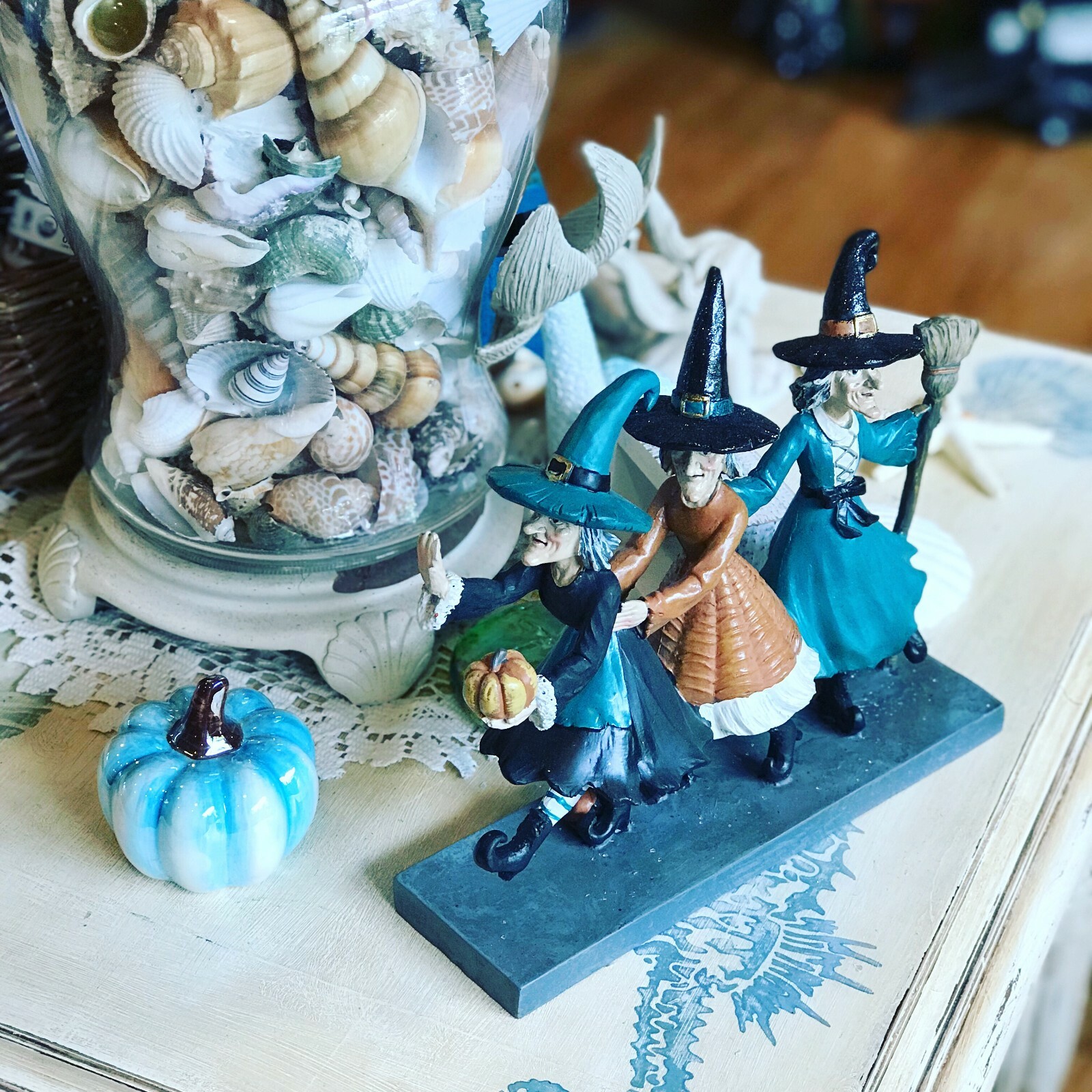 Halloween Witch Trio Witches on the March in Teal with Glitter ...