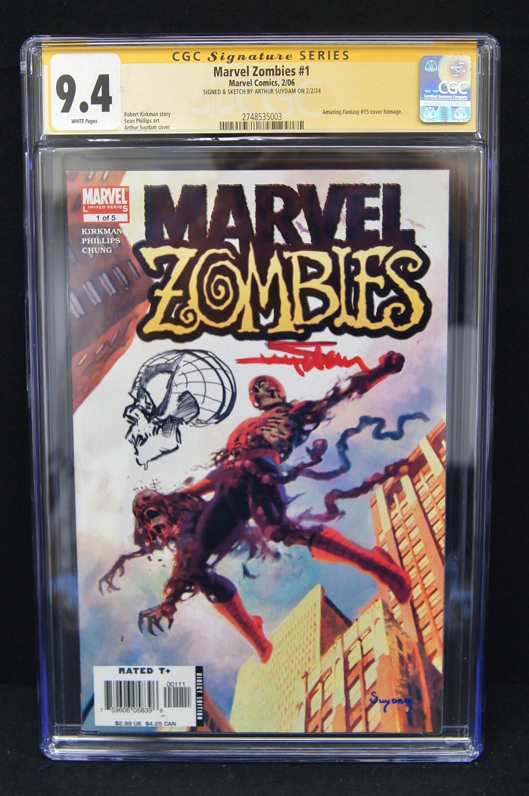 MARVEL ZOMBIES #1 CGC 9.4 SS SUYDAM Amazing Fantasy 15 Homage MARVEL ...