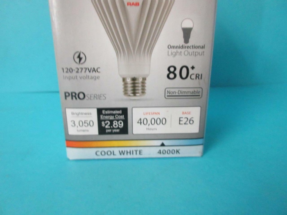 RAB BULB A23 24W 200W EQUIVALENT 3000LM E26 CRI 80 4000K NON-DIMMABLE ...