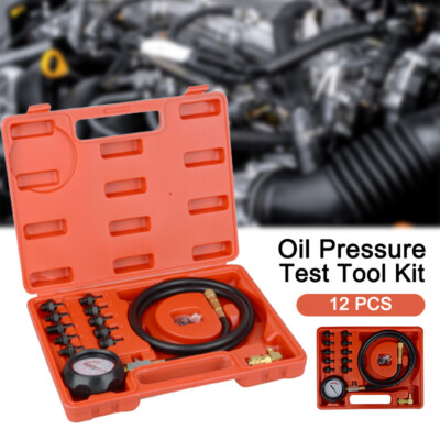 12pcs Engine Oil Pressure Test Tool Kit Tester Gauge Diagnostic Auto ...