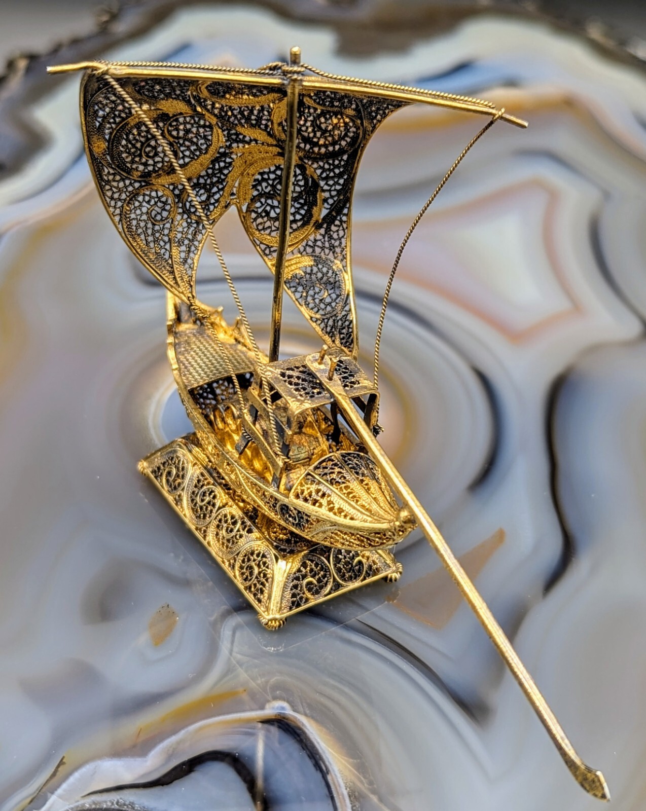 Vtg. Silver Gilt Filigree Ornate Portuguese Cargo Ship Mini Sculpture 3 ...