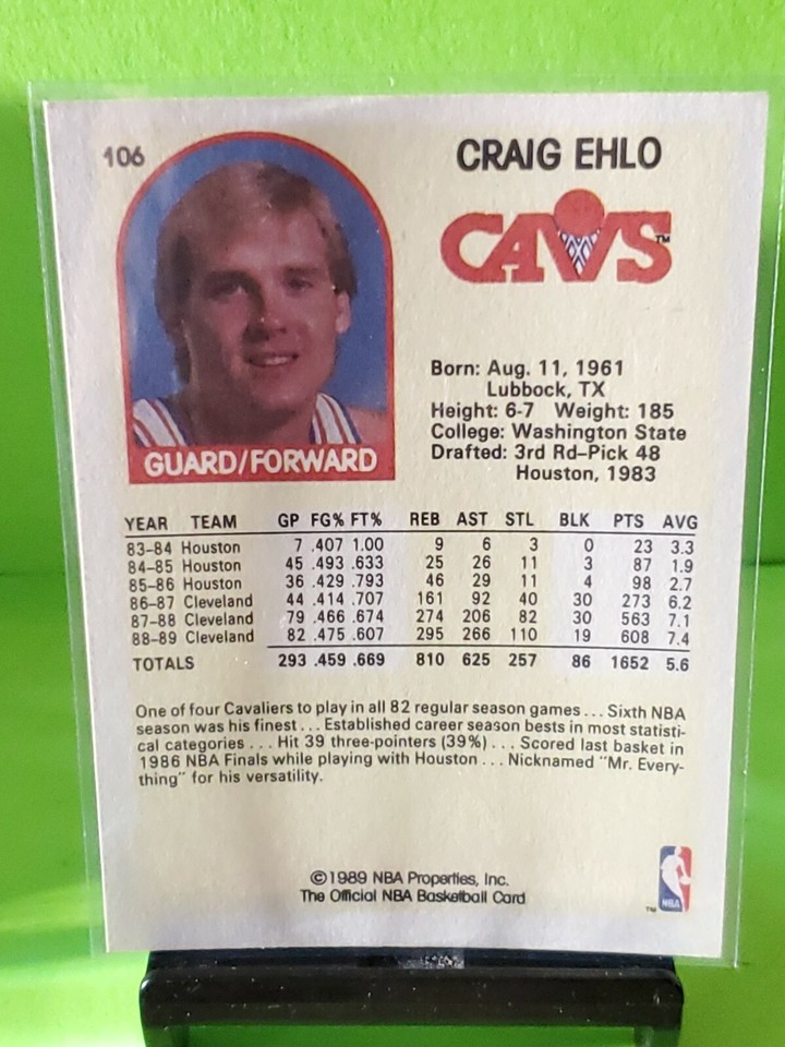 1989-90 NBA Hoops Craig Ehlo #106 Cleveland Cavaliers Houston ...