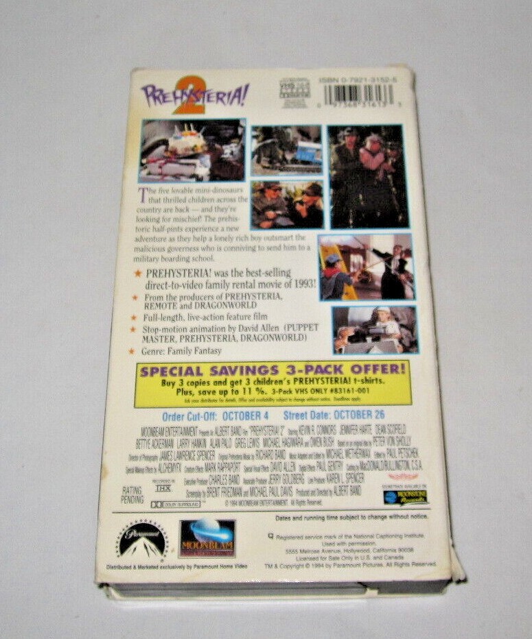 Prehysteria 2 VHS Paramount Moonbeam 1994 Cult Rare 90s HTF Promotional ...