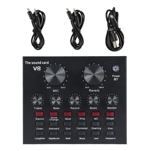 V8 Sound Card Audio Interface Mixer for Broadcasting Chat On Live Sing ...