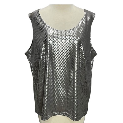 Slinky Brand Tank Top Womens 1X Gray Silver Polka Dot Faux Sequins ...