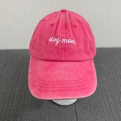 Dog Mom Baseball Hat Strapback Cap Womens Adjustable Pink Red Acid Wash ...