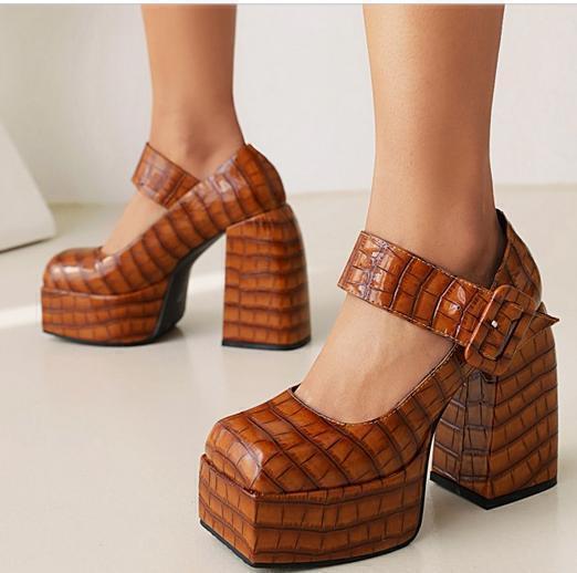Womens Faux Leather High Block Heels Shoes Club Casual Outdoor Dress ...