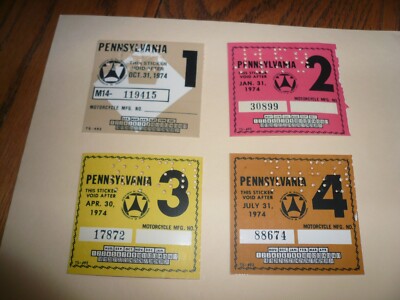 1974 Pennsylvania Inspection Sticker Pa Penna - Motorcycle #1, 2, 3, 4 ...