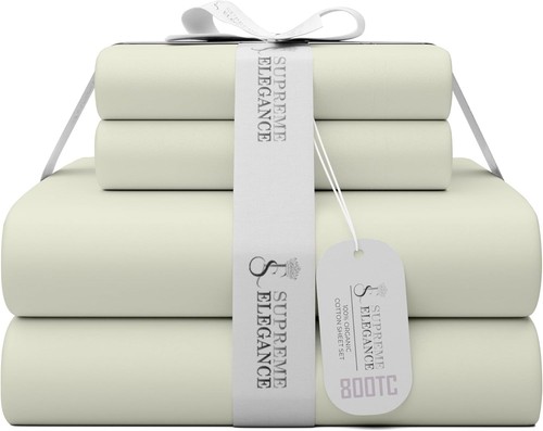 800 Thread Count Queen Fresh Ivory Sheets Set, Ultra Soft & Silky ...