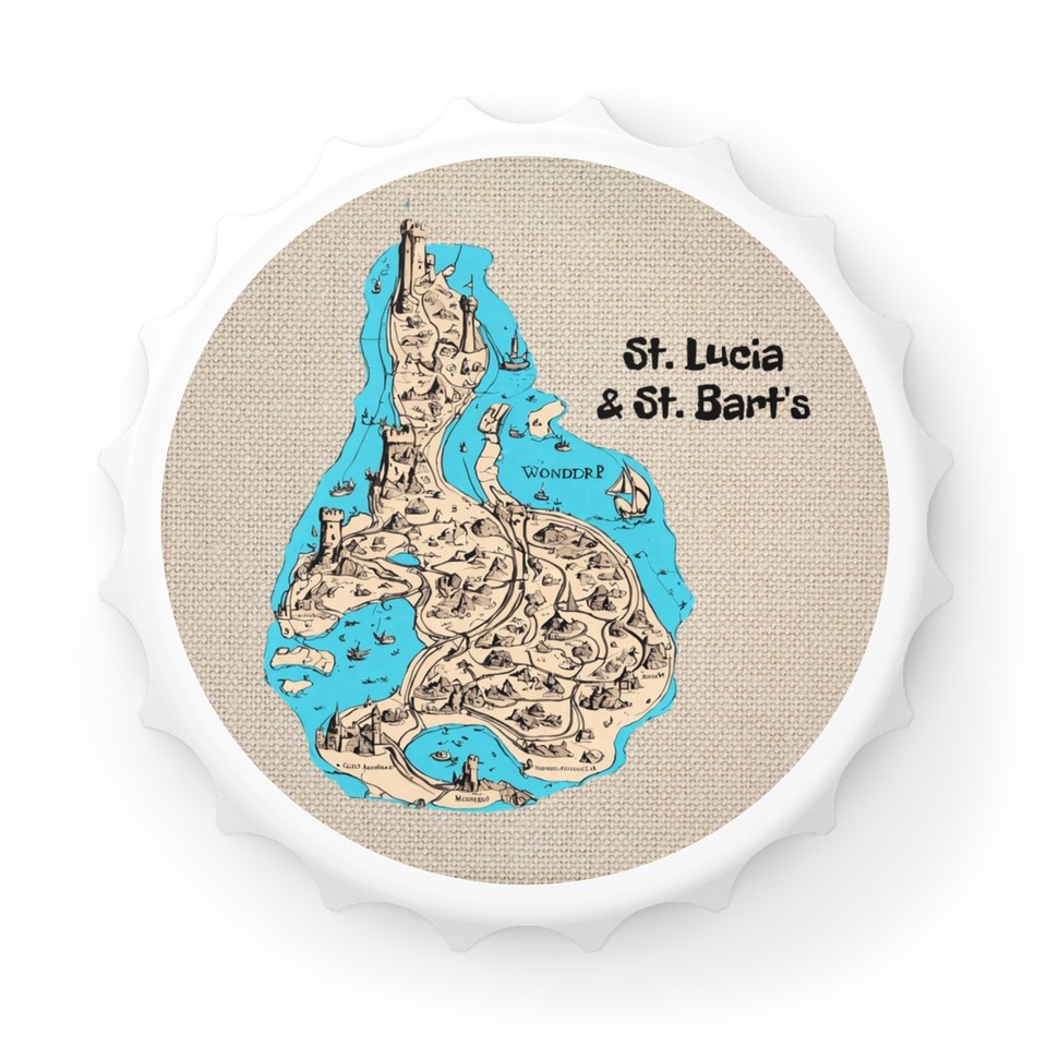 St. Lucia and St. Bart's Map - Round Magnetic Bottle Opener - Fridge ...