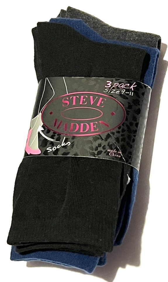 Steve Madden Women's Crew Socks 3 Pack Black/Blue/Gray Size 9-11 | eBay
