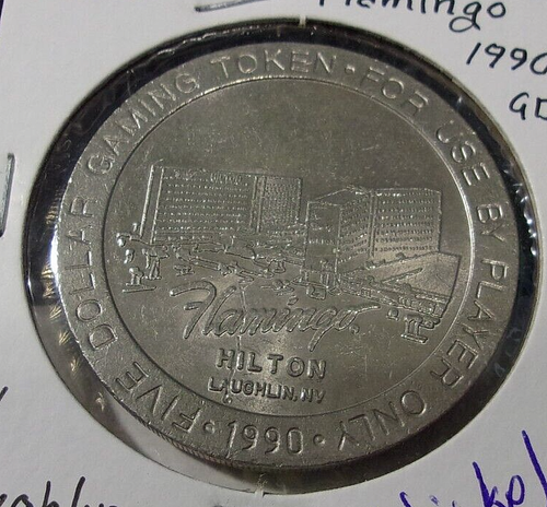 FLAMINGO HILTON CASINO 1990 (NICKEL) $5 FIVE DOLLAR GAMING COIN/TOKEN ...