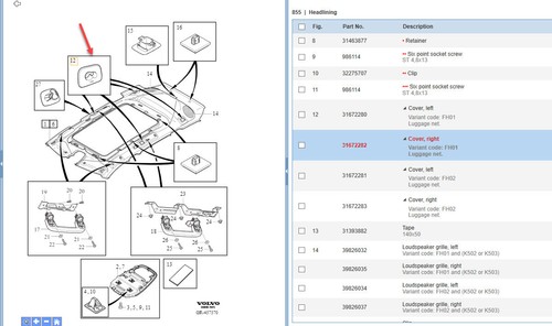 Genuine Volvo XC40 XC60 XC90 Right (Pass) Headliner Retainer Side Cover ...