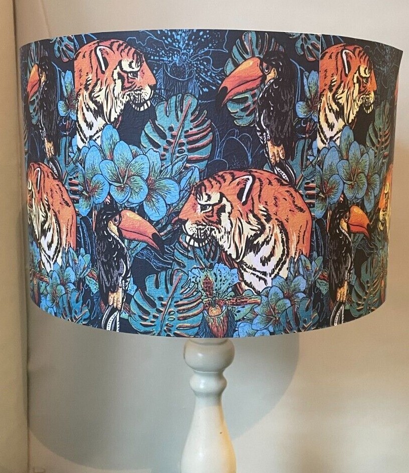 Tiger lamp shade,lampshade decoupage Free Gift, Jungle leaves, night ...