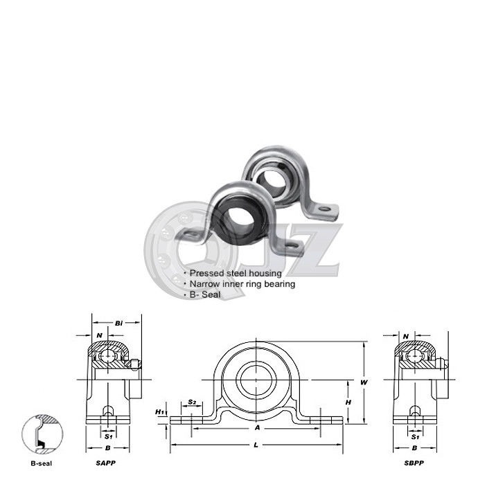 1.125 in Pillow Block Pressed Steel SAPP206-18 Mounted Bearing SA206-18 ...