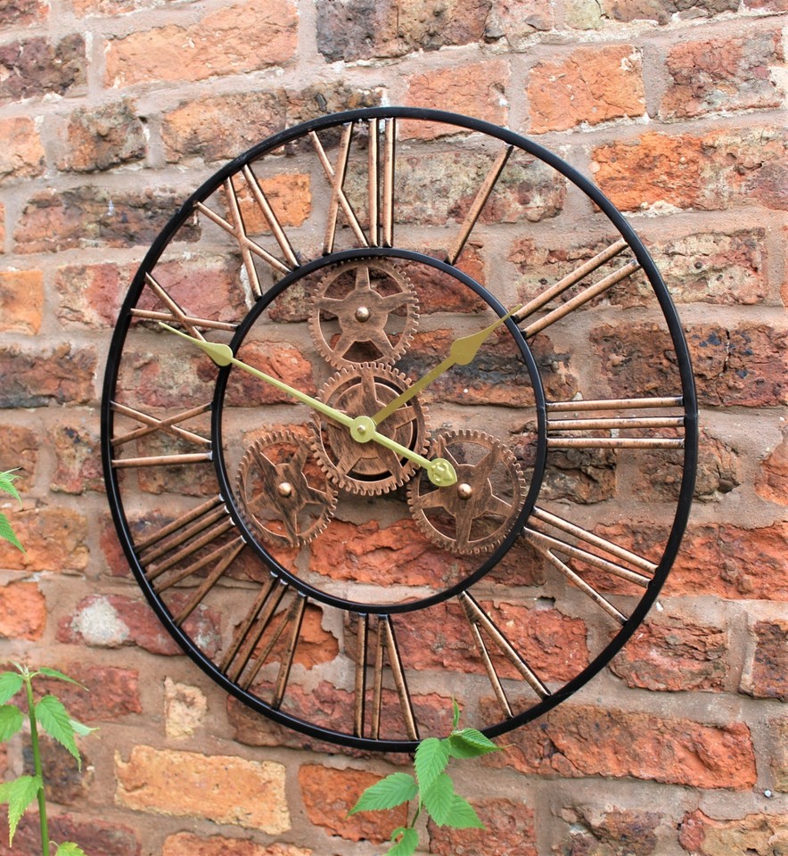 LARGE OUTDOOR GARDEN WALL CLOCK BIG ROMAN NUMERALS GIANT OPEN FACE ...