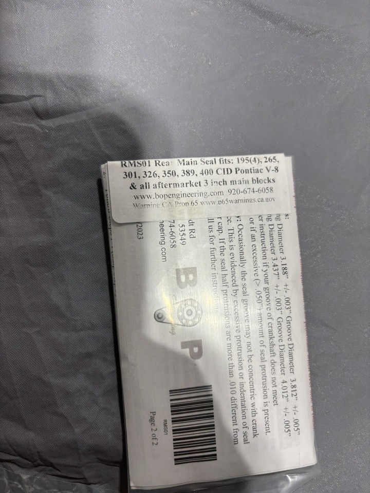 BOP Engineering 1959-81 PONTIAC V-8 Viton® RearMain Seal 301 326 350 ...