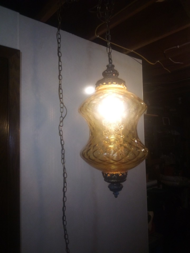 Vintage Amber Glass Globe Hanging Light 24" Swag Lamp w/Chain | eBay