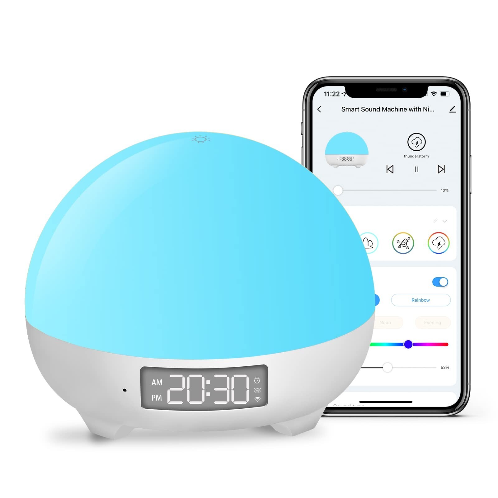 Smart Sound Machine 2 in 1 WiFi White Noise Machine with Night Light 16 ...