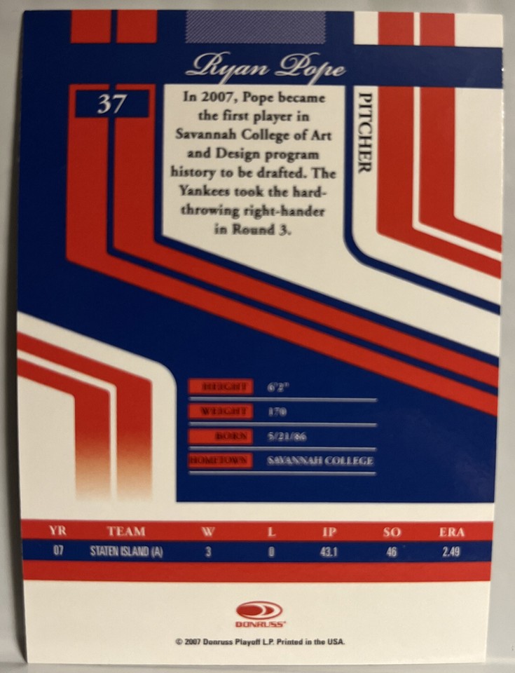 Ryan Pope 2007 Donruss Elite Extra Edition #37 New York Yankees | eBay