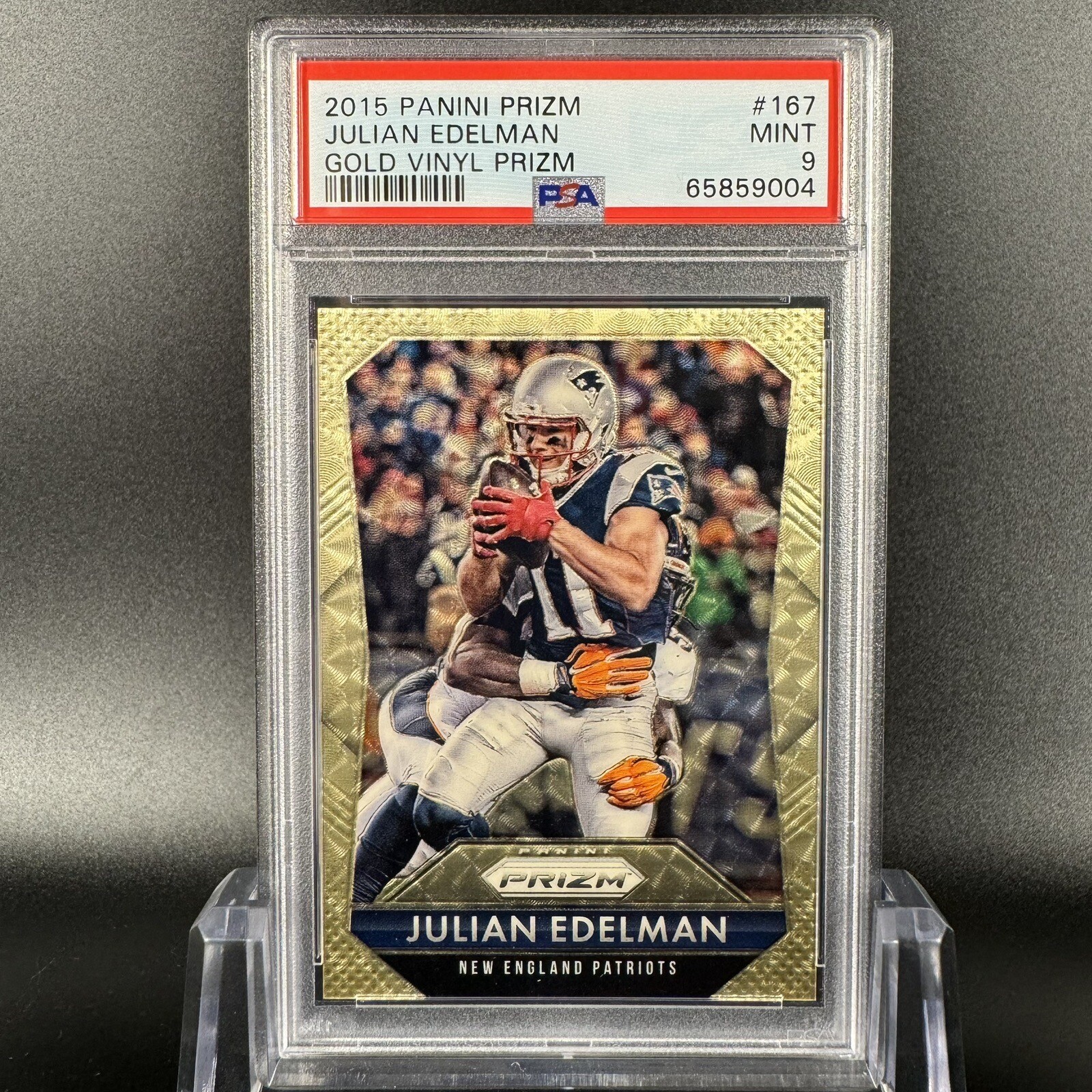 Julian Edelman 2015 Panini Prizm #167 Gold Vinyl Prizm 1/5 PSA 9 Pop 1 ...