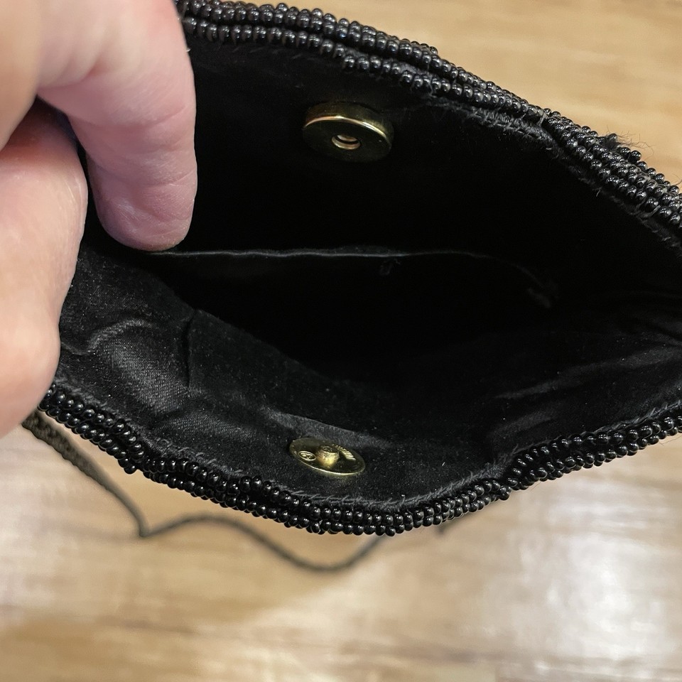 Elegant Fully Beaded black satin Tulip Shaped Mini bag With Strap, Snap ...