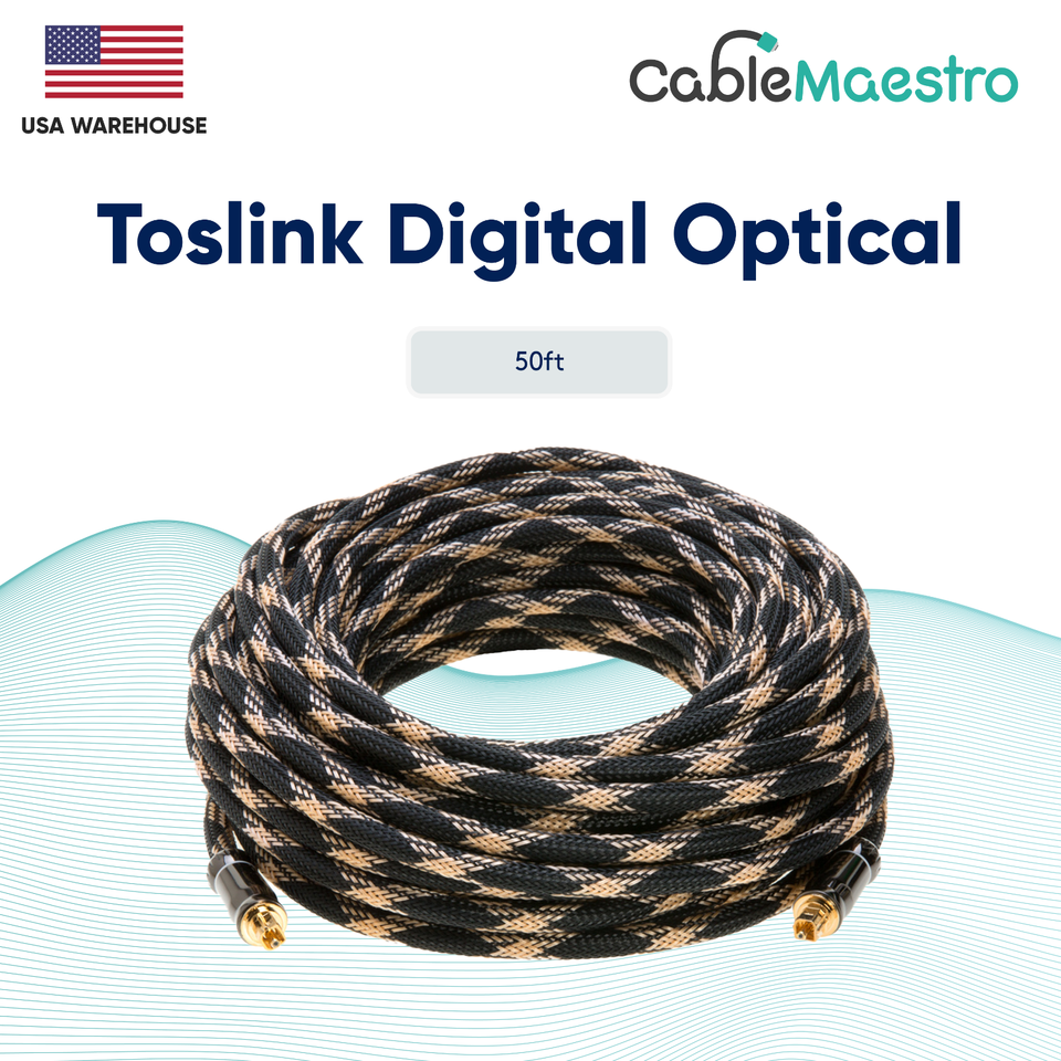 Toslink Optical Audio Cable Premium Braided Mesh Digital Fiber Gold ...