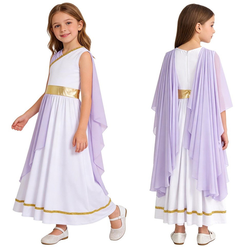 Kids Girls Ancient Greek Costume Roman Dress Grecian Greece Toga God ...
