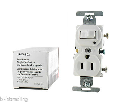 Cooper 274W White Combination Toggle Switch NEMA 5-15 Outlet/Receptacle ...