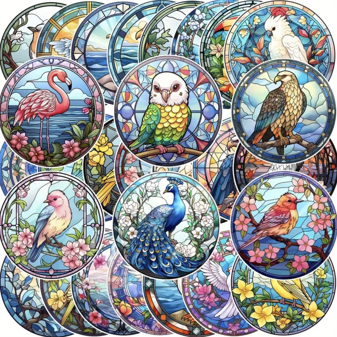 10Pcs Round Stain Glass Window Stickers- Scrapbook, Journal, DIY Crafts ...