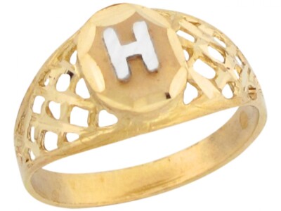 10k or 14k Two Tone Gold Diamond Cut Filigree Design Letter H Initial ...